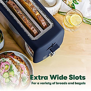 BELLA 4 Slice Long Slot Toaster, Stainless Steel and Blue