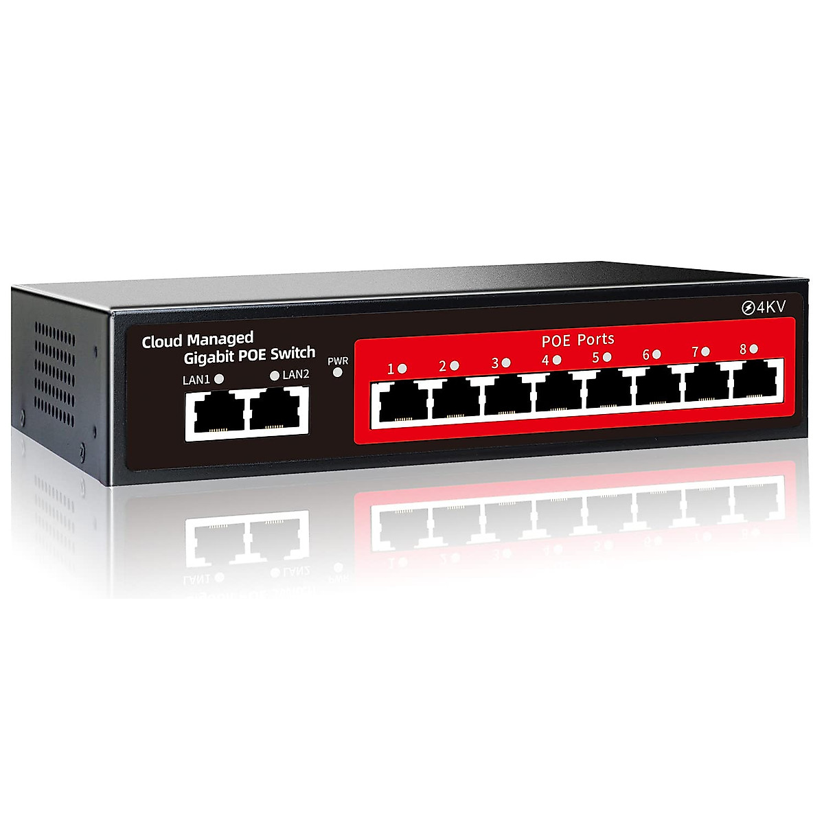 Poe Switch, 10 Port Gigabit PoE+ Switch, Cloud Managed Gigabit Ethernet Switch, 8 Poe Ports @120W, 2 Uplink Ports, APP Smart Managed, Extend to 250M, Overload Protection w/ Port