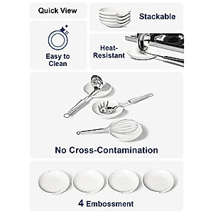 LE TAUCI Spoon Rest for Stove Top, Spoon Holder for Kitchen Counter, Embossment Housewarming Gift, Farmhouse Decor, Ceramic Accessories Utensil Rest - 4.8 inch, Set of 4, White