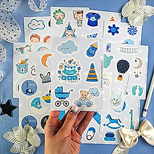 BulbaCraft 100Pcs Boy Stickers for Shower, Newborn Stickers, Window Stickers, Scrapbook Boy Stickers, Shower Favors for Boys, Elephant Stickers