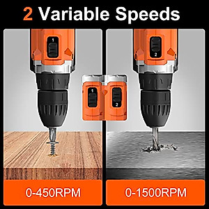 Cordless Drill, Bravolu 21V Cordless Electric Drill Set with 1 x 2Ah Battery, Torque 18 + 2, 310 in-lbs Max, 3/8-Inch Keyless Chuck 1500RPM 2 Variable Speeds and LED light, for Drilling Wood and Metal