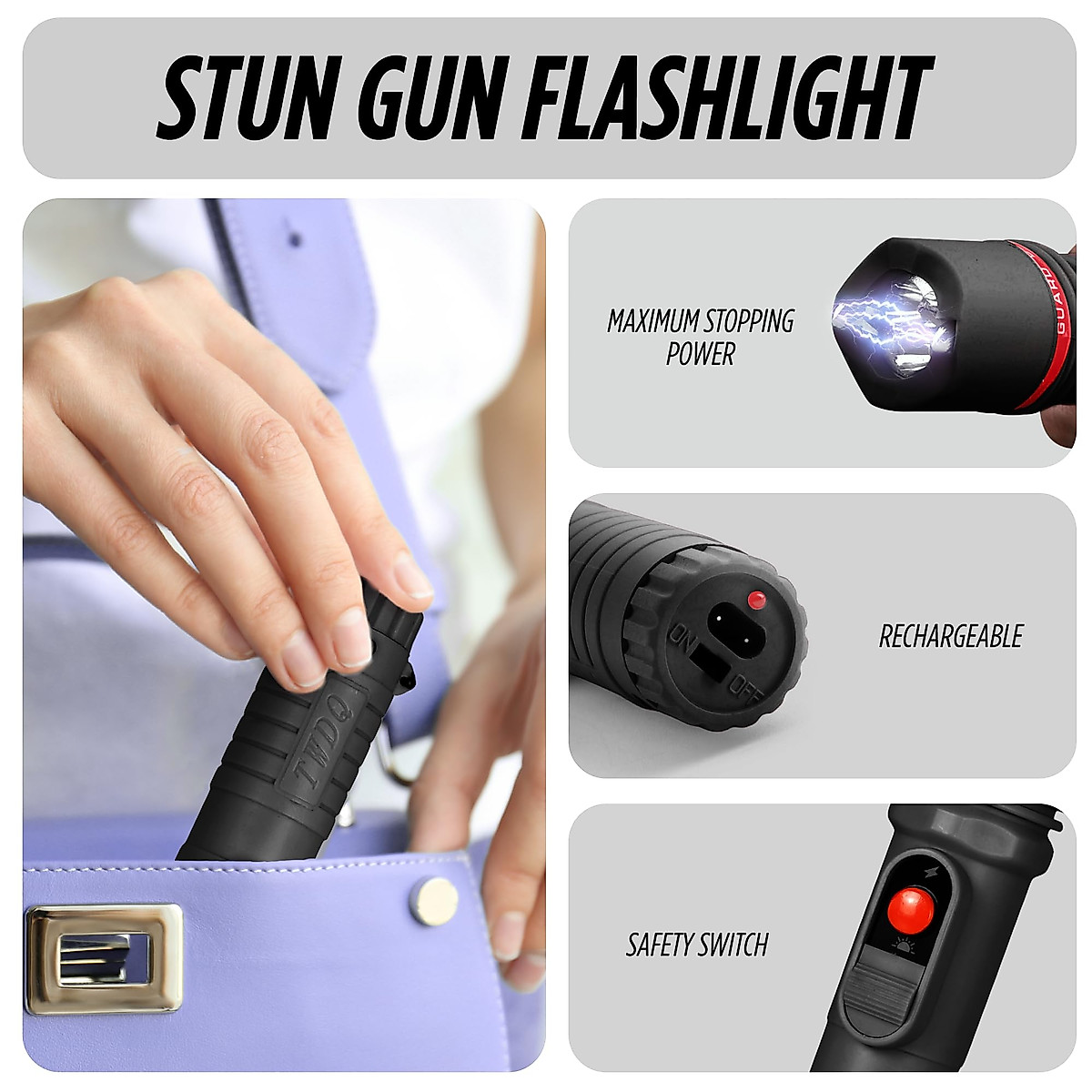 Guard Dog Security Inferno Compact Stun Gun Flashlight for Self Defense, Rechargebale Batteries, Bright LED Flashlight, Maximum Voltage, Holster Included for Women and Men