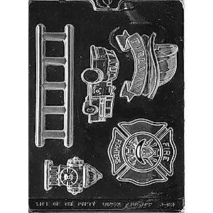 Grandmama's Goodies J083 Firefighter Kit Fire Truck Ladder Hydrant Badge Helmet Chocolate Candy Soap Mold with Exclusive Molding Instructions