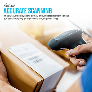 DS4308 Zebra Symbol Barcode Scanner Bundle - Omnidirectional, Corded, Handheld, Standard Range - 1 Year Warranty - with New USB Cable & Microfiber Cleaning Cloth (Renewed)