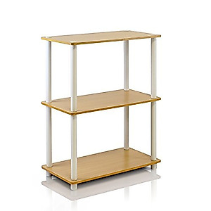Furinno Turn-N-Tube 5-Tier Multipurpose Shelf/Display Rack/Storage Shelf/Bookshelf, Round Tubes, Beech/White & Turn-N-Tube Display Rack, 3-Tier Single, Beech