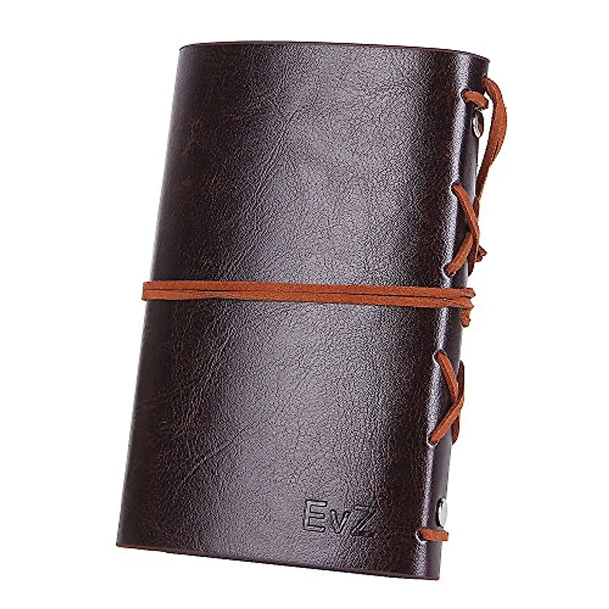 EvZ Leather Writing Journal Notebook, 7 Inches Vintage Nautical Spiral Blank String Diary Notepad Sketchbook Travel to Write in, Unlined Paper, Retro Pendants, Classic Embossed, Coffee