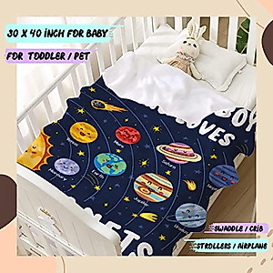ARTBLANKET Just A Boy Who Loves Planets Solar System Space Throw Blanket Fannel Fleece Super Soft Funny Blanket Travel Throw Blanket for Bed Couch Sofa 40 x 30 Inch for Baby