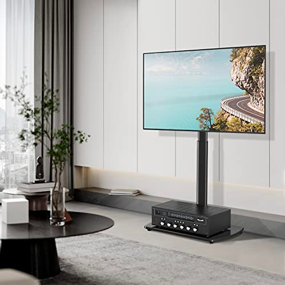 Universal Floor TV Stand with Mount Swivel and Height Adjustable for Most 26 to 65 Inch LCD LED OLED Flat Panel and Curved Screen TVs, Tall TV Stand Space Saving for Corner and Bedroom, Black