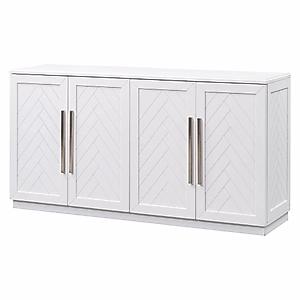 Knocbel Modern Buffet Sideboard Storage Cabinet with 4 Doors and 4 Adjustable Shelves, Entryway Hallway Foyer Long Console Table Cupboard Coffee Bar Cabinet (White)