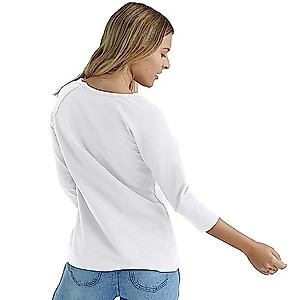 Hanes Women's Stretch Cotton Raglan Sleeve Tee, White, X Large