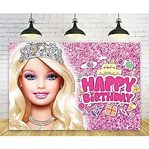 Barbie Backdrops for Girl Birthday Party Decorations Supplies, Barbie Theme Birthday Photo Background for Cake Table Decorations, Happy Birthday Barbie Banner, Polyester 7x5ft, Birthday Pink Barbie
