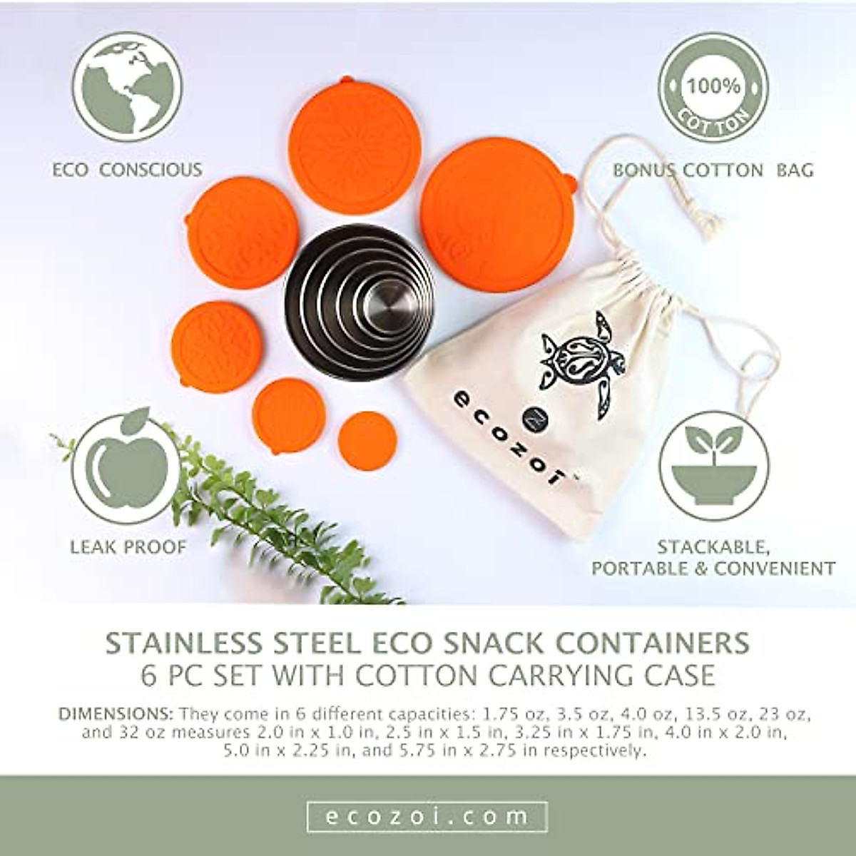 ecozoi Stainless Steel Food Storage Containers with Lids. 6 Pack Nesting, Stackable, Bento Box Set. BPA Free, Dishwasher Safe, Spillproof Metal Meal Prep Bowls for Lunch, Salad, Hot Food