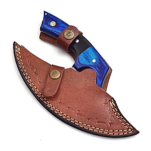 DAMASK HUT Custom Handmade Damascus Steel Ulu Knife - Alaskan Damascus Ulu Knife With Sheath - Damascus Alaska Knives For Skinning, Chopping,Rocking, Mincing, Slicing Meat & Herb