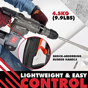 PTS Corded Rotary Hammer Drill 1”26mm 10Amp 110V Combination Rotary Hammer | SDS Plus | 3 Modes | 2x Brushes, Oil Cap Wrench, Grease, 3x Drills, 2x Chisels‚ and Case Set