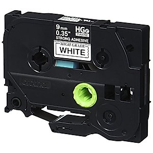 Brother Genuine P-Touch, HGE-S221 5 Pack Tape (HGES2215PK) 0.35" (9mm) x 26.2ft (8m) Extra Strength Adhesive, Black on White, Indoor/Outdoor Use, Extreme Temps, Chemical and Moisture Resistant