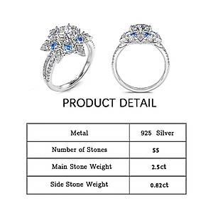 Jeulia Shining Winter Snowflake Ring Sterling Silver Round Cut Split Shank White/Blue Winter Accessory Sparkle Christmas Gem Fine diamond Jewelry Ring engagement Anniversary wedding Bridal Set (White-Blue, 8.5)