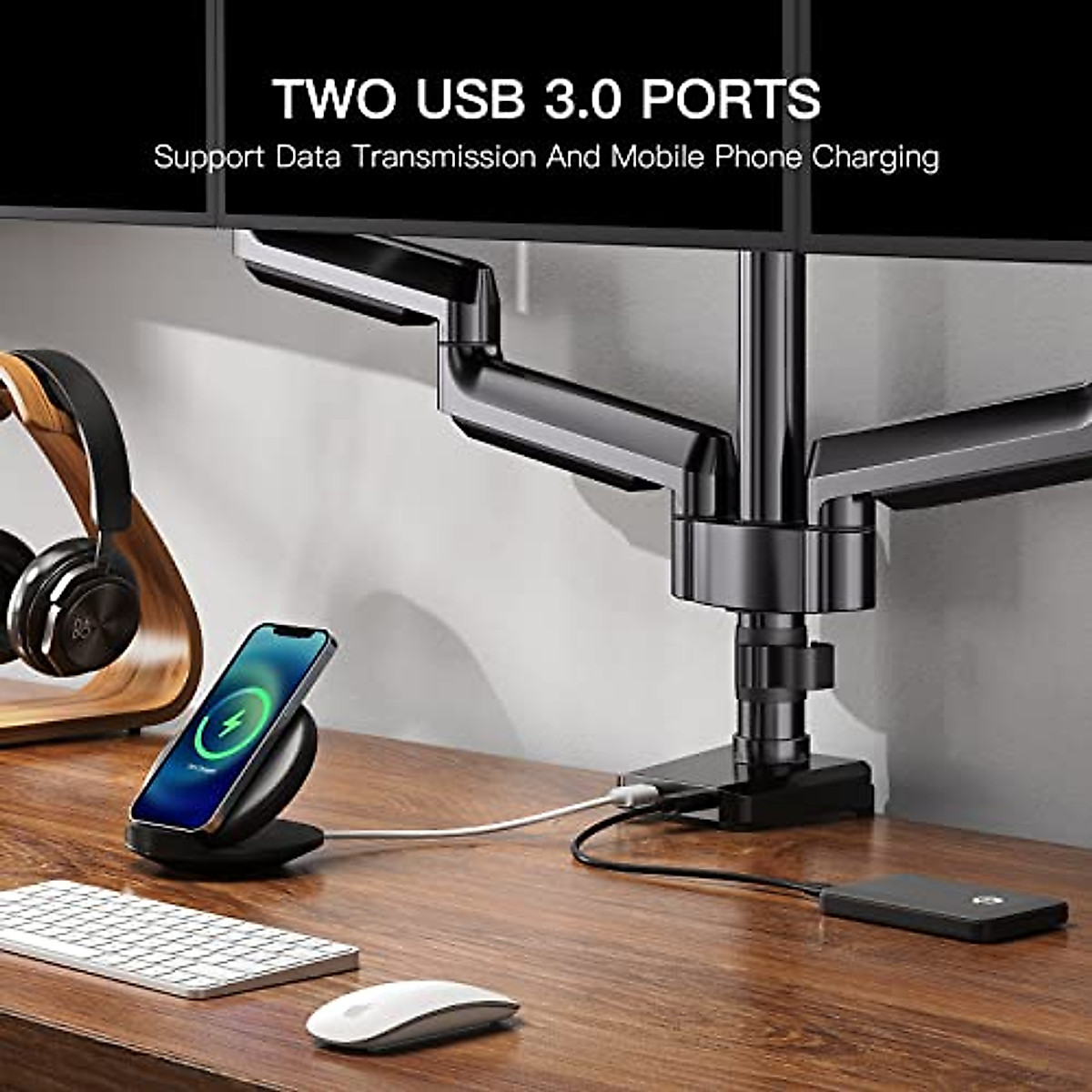 ErGear Triple Monitor Mount for Desk, 3 Monitor Stand with Gas Spring Adjustable Monitor Arm Fit Three Screens 13 to 27 inch Flat/Curved LCD Computer Screens Holds Max 17.6lbs with Clamp