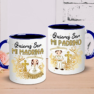 WHIDOBE Godparents Proposal Mug Set, Padrino De Bautizo Cup Set, Bautizo Recuerdos Juego De 2 Tazas,God parents Presents Proposal, Quieren Ser Mis Padrinos, Quieres Ser Mi Madrina, Wedding Mug 11OZ