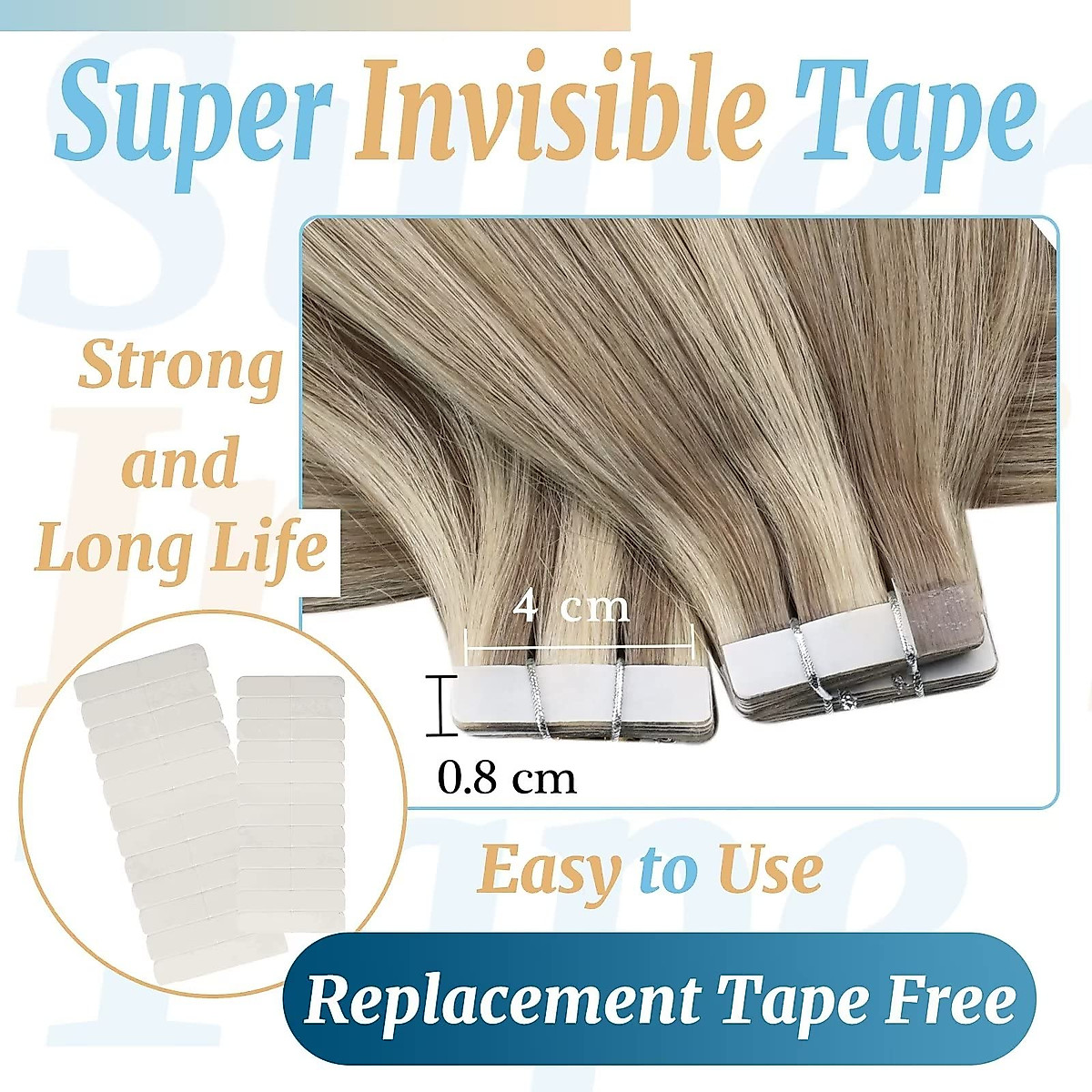 Ve Sunny Blonde Hair Tape in Extensions Human Hair Highlight Tape in Natural Hair Extensions Dark Blonde Highlight Platinum Blonde Tape on Real Human Hair Extensions Blonde 20pcs 50g 14inch