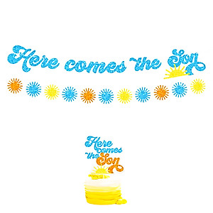 Here Somes the Son Baby Shower Decorations Boho Retro Sun Balloon Garland Arch Kit Here Comes the Son Cake Topper Sun Garland Banner for First Trip around the Sun Decorations