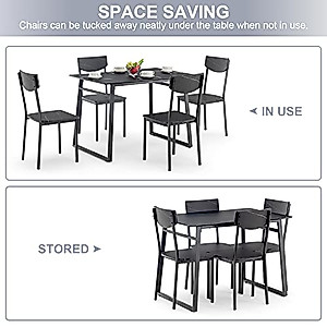 JOMEED 5 Piece Dining Table Set for 4 Kitchen Table and Chairs for 4 Metal and Wood Rectangular Space Saving Dining Table with Chairs Perfect for Dining Room, Kitchen and Small Spaces (Black)