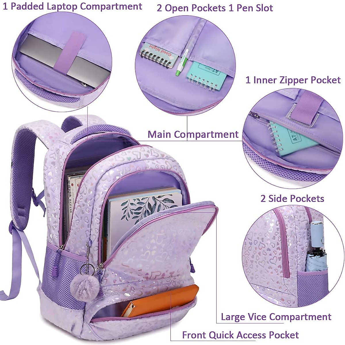 Meisohua Backpack Set for Girls School Backpack for Kids Preschool Kindergarten Elementary School Bookbag with Lunch Bag 3 in 1 Set Water Resistant Furry Backpack