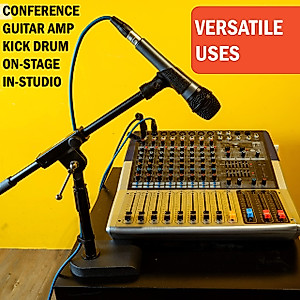 Stage Rocker Adjustable Low-profile Microphone Stand - Snare/Tom Bottom/Bass (Kick) Drum/Table Top, Adjustable Height, 15.75“ Telescoping Boom Arm, Clip-on cable holder, Powered by Hamilton (SR610111)