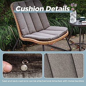3PCS Patio Conversation Set Rattan Patio Furniture Set Adjustable Feet L-shaped Wicker Furniture Set with Portable Table Outdoor Patio Bistro Set Soft Cushions Detachable Balcony Backyard Deck