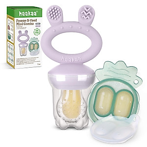 Haakaa Baby Fruit Food Feeder & Mini Freezer Nibble Tray Combo, Breastmilk Popsicle Molds for Baby Cooling Relief, BPA Free Silicone Feeder for Safe Infant Self Feeding, 4 Month+ (Lavender)