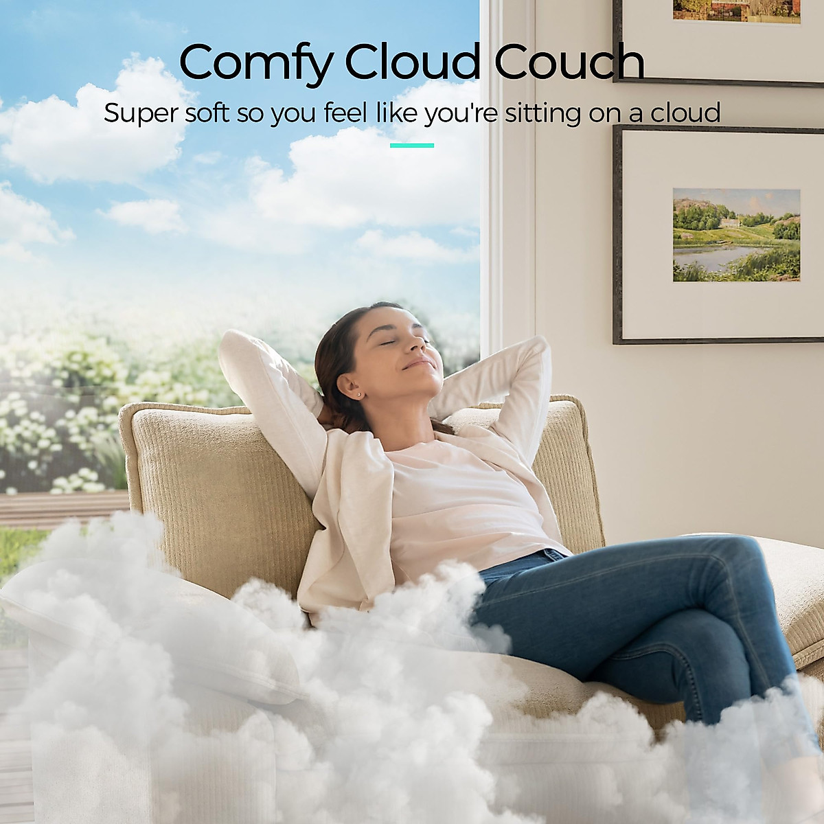 LINSY HOME Sofa Chair with Movable Ottoman - Corduroy Cloud Couch Chair Soft Comfy Modern Sofa Chaise Set Single Sleeper Chair Bed for Living Room Apartment Office (Beige, 1-Seat & 1-Ottoman)