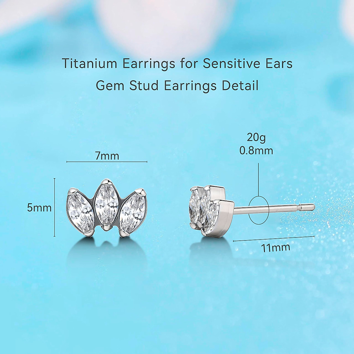 Limerencia Hypoallergenic G23 Pure Titanium Earrings | Crown Cubic Zirconia | F136 Implant Grade Piercing Studs| Suitable for Sensitive Ears Delicate Jewelry (White)