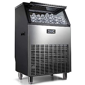 ADT Ice Machine Stainless Steel Under Counter Freestanding Commercial Ice Maker Machine for Home/Kitchen/Office/Restaurant/Bar/Coffee (200LB, Single-Water Inlet)