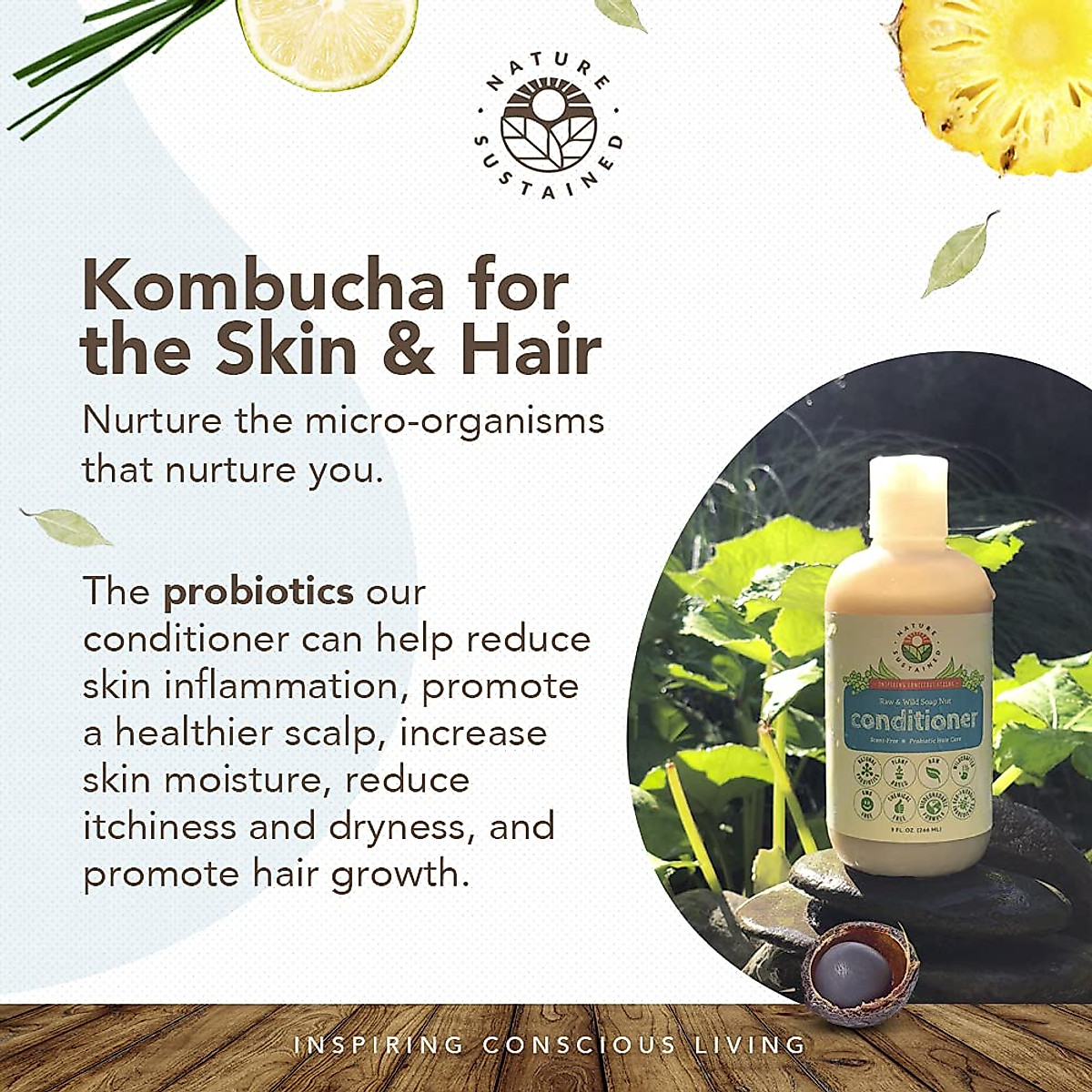 Nature Sustained Organic Conditioner - Hypoallergenic, Chemical-Free, Sulfate Free Natural Conditioner for Dry or Damaged Hair, Raw Probiotic Hydrating Soapberry Formula, Gallon, Original