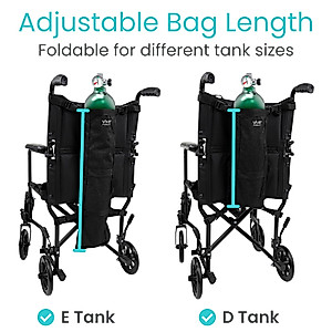 Vive Oxygen Tank Holder for Wheelchair - Portable Medical Cylinder Backpack for Travel - Carrier Accessories Bag for Walker, Rollator, Scooter - Case Fits Canister Sizes M2, M4, M6, M9, C, D, E