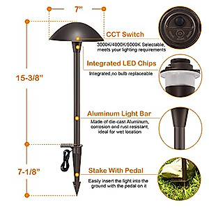 CLOUDY BAY 3000K/4000K/5000K Selectable LED Landscape Pathway Light,5W 12V~15V AC/DC Low Voltage Path Lighting,Waterproof,6 Pack
