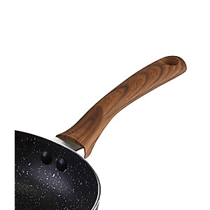 IMUSA USA 9.5" Black Stone Nonstick Fry Pan with Woodlook Handle and Speckled Nonstick Interior
