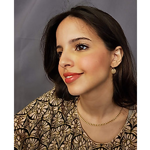 POTESSA 18K Gold Circle Disc Dangle Earrings Brushed Small Round Coin Hoop Earrings for Women Minimalist Lightweight Statement Jewelry