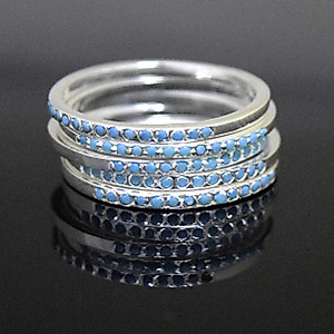 Shine Jewel 925 Sterling Silver 0.30 Ctw Round Shape Turquoise Gemstone Stackable Women Ring All Size (8)