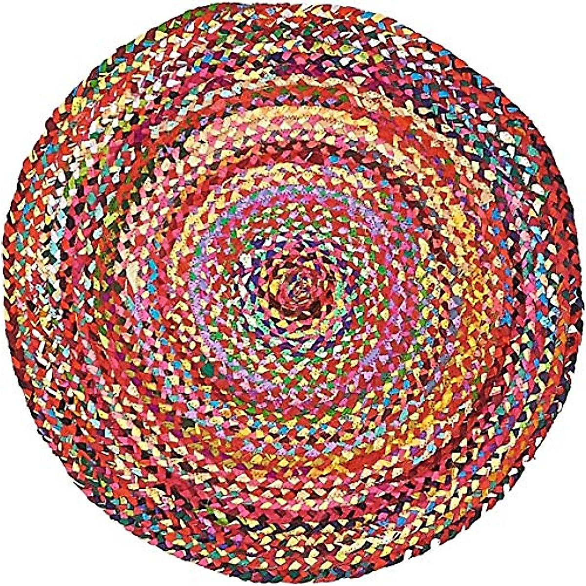Unique Loom Braided Chindi Collection Area Rug - Layer (3' 3" Round, Multi/ Blue)