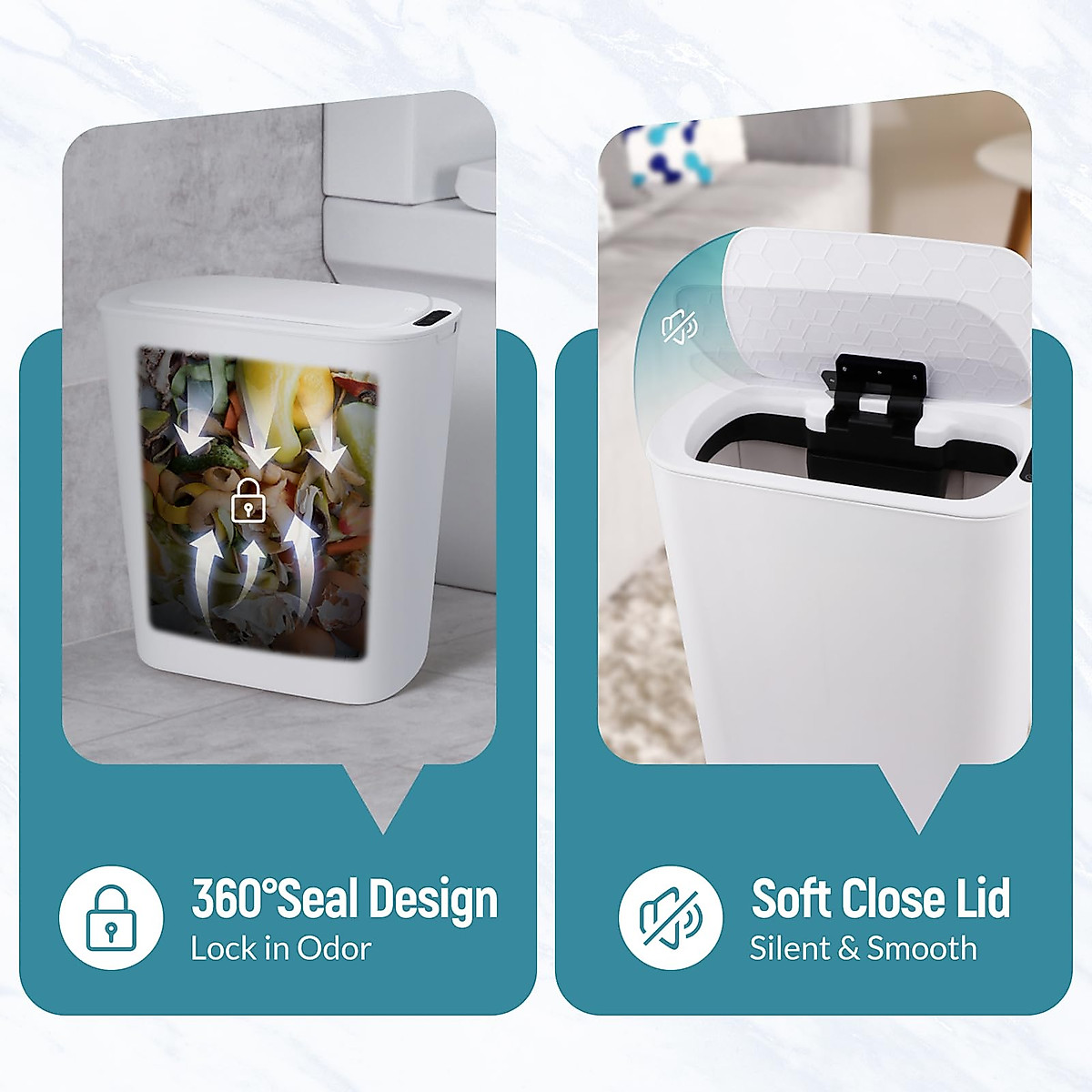 Bvdfgk Bathroom Trash Can Automatic Touchless - Motion Sensor Garbage Can Self Sealing with Lid, Smart Rechargable SlimTrash Bin, Electric Tall Trashcan for Toilet - 5.28 Gallon