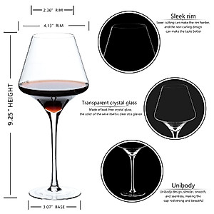 BACLIFE Red Wine Glasses Set of 4 – 17.5oz Premium Crystal Wine Glass With Long Stem – Hand Blown Burgundy Wine Glasses – Unique Gift for Wedding, Anniversary, Christmas