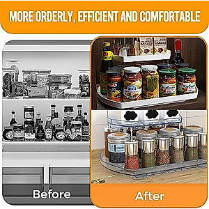 Colel Lazy Susan Turntable Organizer for Refrigerator, 16.53" x 11.02" Rectangular Fridge Lazy Susan Turntable Organizer for Kitchen (Double Layer)