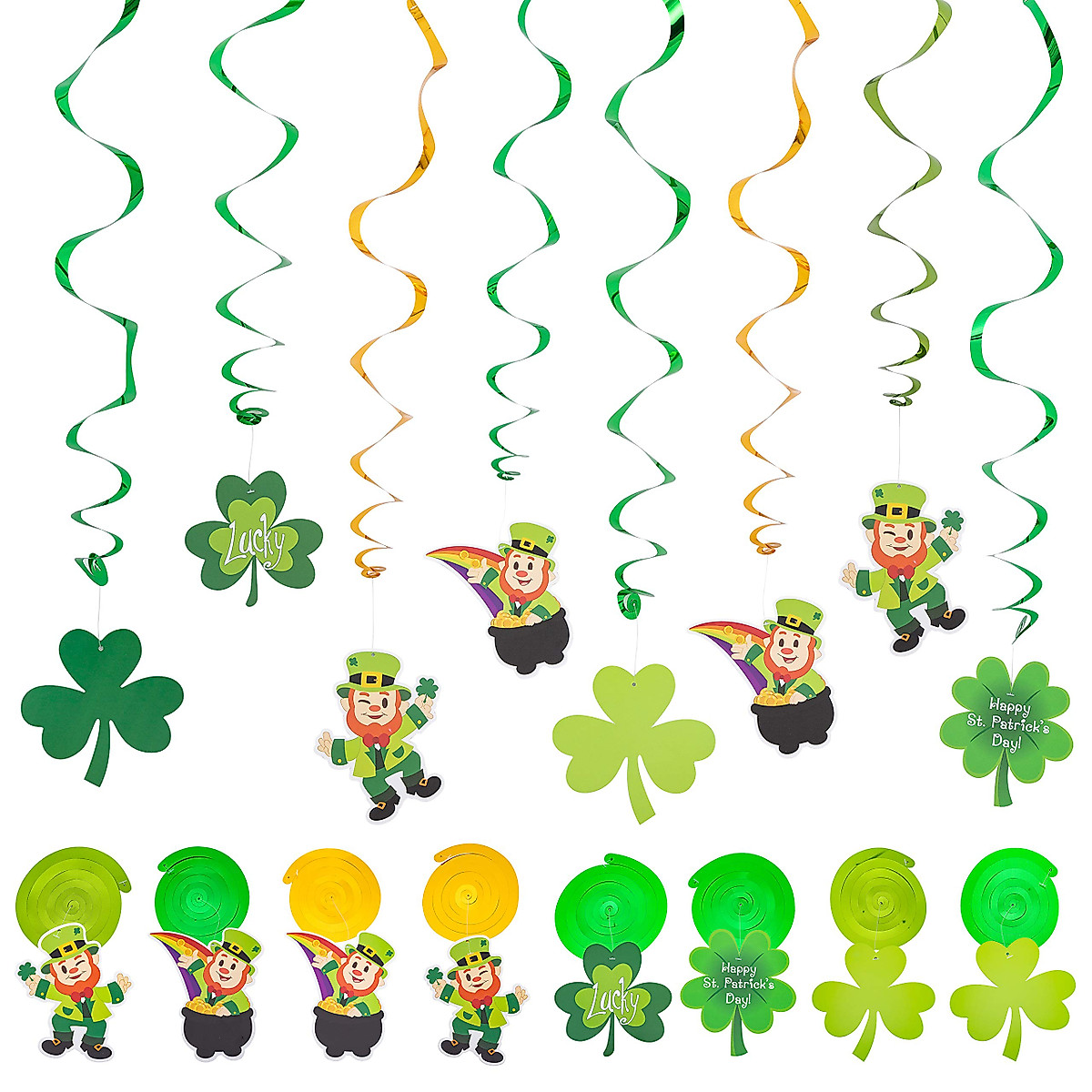 JOYIN St. Patrick's Day Colorful Foil Hanging Swirls with Lucky Irish Green Shamrock and Leprechauns Saint Patricks Pot-O-Gold Centerpiece Tissue St Patricks Poms Party Decorations