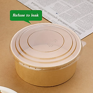 Huaiid Large Paper Bowl With Lids, 25 oz Kraft Paper Food Container, Paper Soup Bowls,Disposable Paper Salad Bowl For Chilled Pasta, Potato Salad, Fruit and More[750 ML 50 Pack]