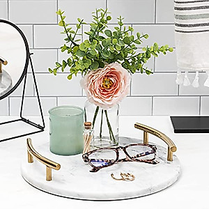 White Marble Tray with Gold Handles - Marble Perfume Tray for Vanity - Round Decorative Tray (Round, White)