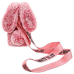 DasKAn for Samsung Galaxy A14 5G 3D Bunny Ears Plush Case with Crossbody Strap, Winter Warm Handmade Bling Diamond Soft Rabbit Fluffy Furry Fur Shockproof Protective Phone Cover, Pink
