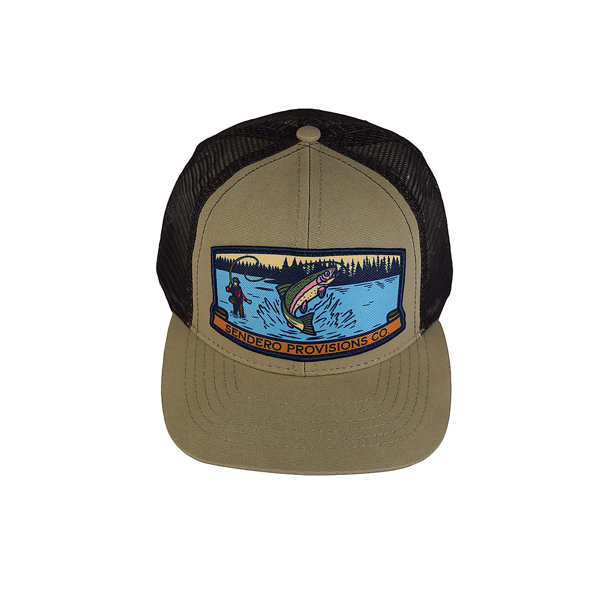 Sendero Provisions Co. Outdoor Snapback Hat with Fly Fishing Sublimated Patch & Mesh Back for Breathability (Khaki/Brown)