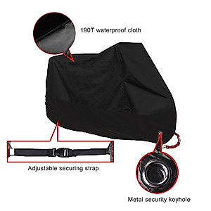 AlleTechPlus Waterproof Motorcycle Cover, Universally Fits up to 108" Motors, 2 Lock-Holes Design, All Weather Protection, Anti-Theft, Durable & Tear Proof (Black-XXXXL)