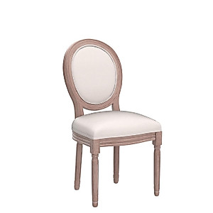 Nrizc French Dining Chairs Set of 6, French Country, Vintage Farmhouse Dining Chairs with Round Back, Solid Wood Beige Fabric Dining Room Chairs, for Kitchen, Bedroom