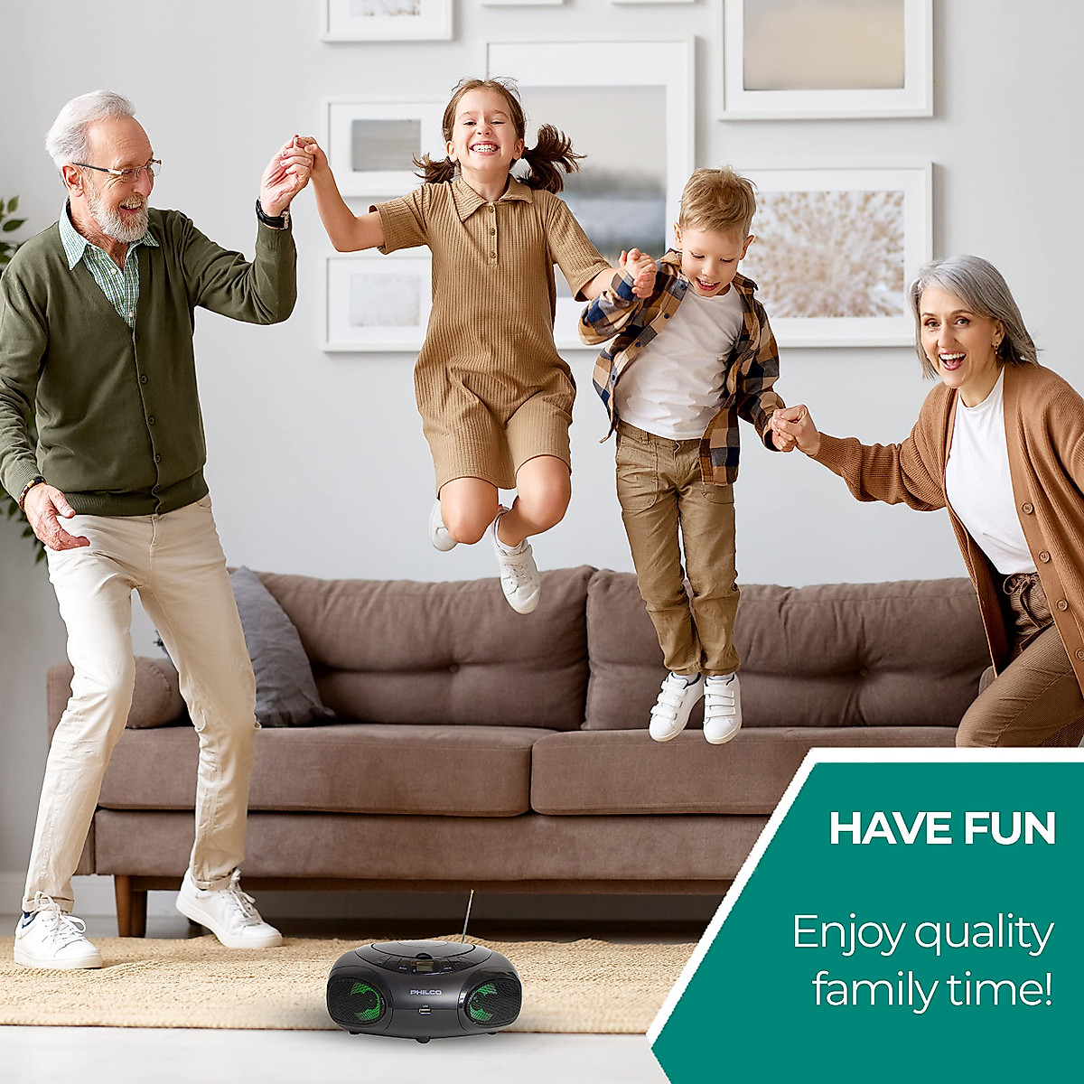 Philco Portable Bluetooth Boombox CD Player with AM FM Radio and USB Playback | Fun Lights |Stereo Sound | CD Player is Compatible with MP3/WMA/CD-R/CD-RW CDs | 3.5mm Aux Input | AC/Battery Powered